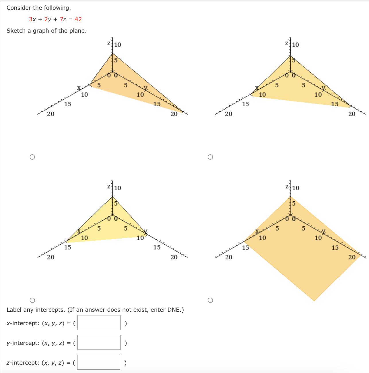 Solved Consider the following. 3x+2y+7z=42 Sketch a graph of | Chegg.com