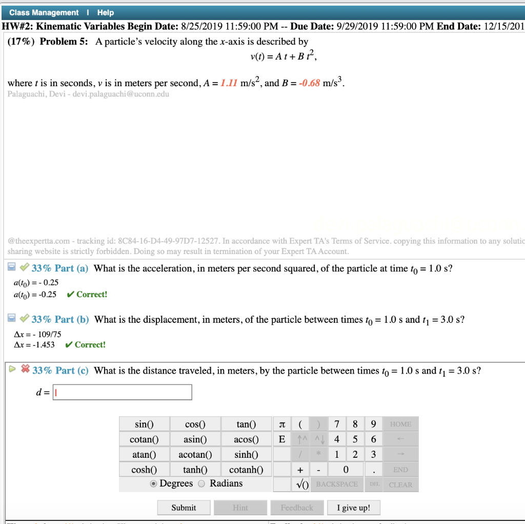 Solved Class Management | Help HW#2: Kinematic Variables | Chegg.com