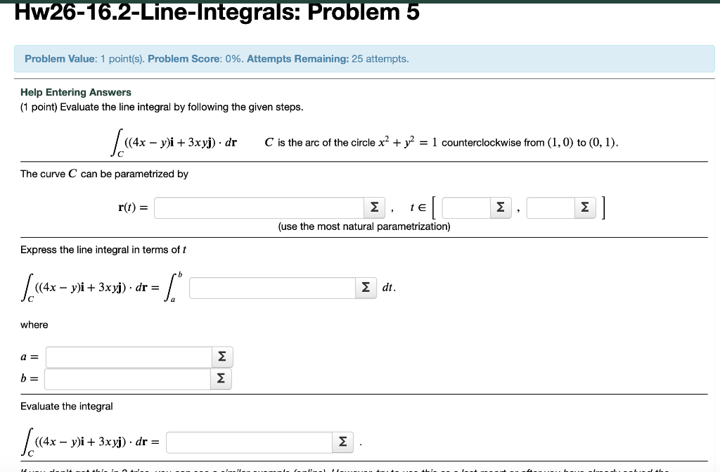 Solved Hw26-16.2-Line-Integrals: Problem 5 Problem Value: 1 | Chegg.com