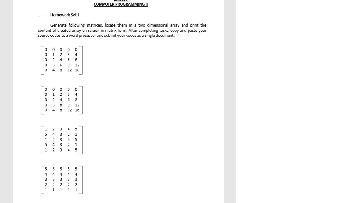 COMPUTER PROGRAMMING II Homework Set ! Generate | Chegg.com