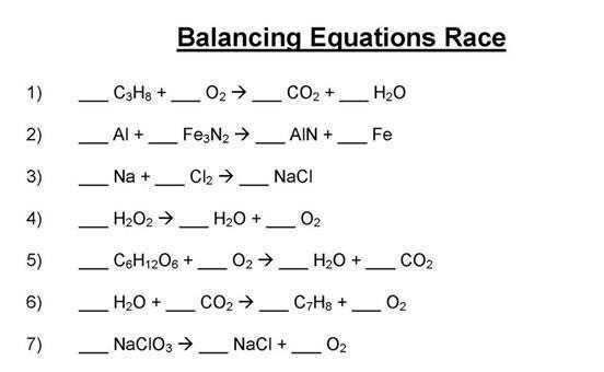 Solved Balancing Equations Race 1) C3H8 + O2 → CO2 + H2O 2) | Chegg.com