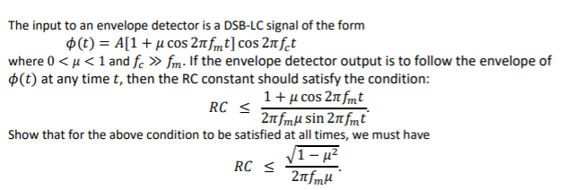 Solved The input to an envelope detector is a DSB-LC signal | Chegg.com