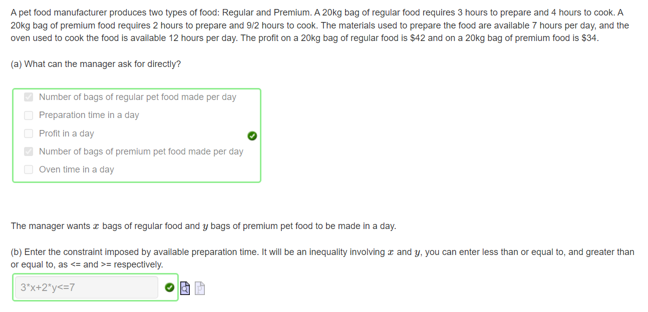 Solved A pet food manufacturer produces two types of food: | Chegg.com