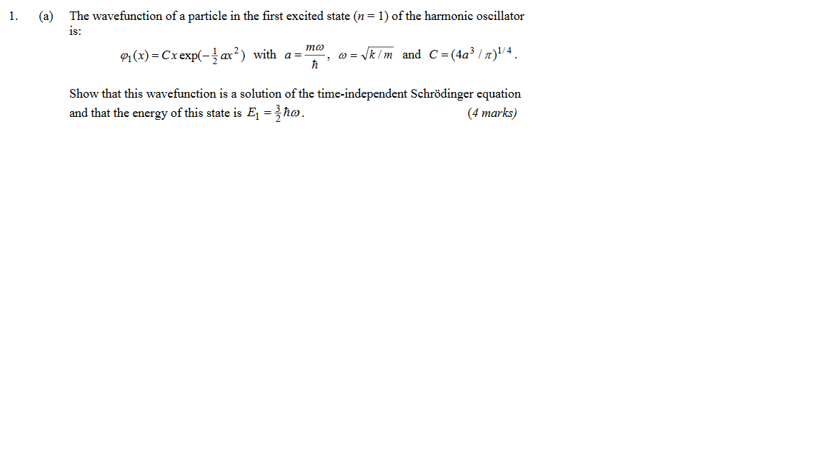Solved 1 A The Wavefunction Of A Particle In The First