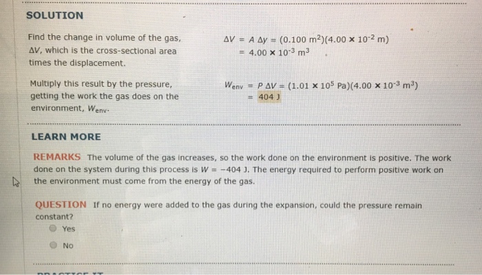 Solved EXAMPLE 12.1 Work Done by an Expanding Gas GOAL Apply | Chegg.com