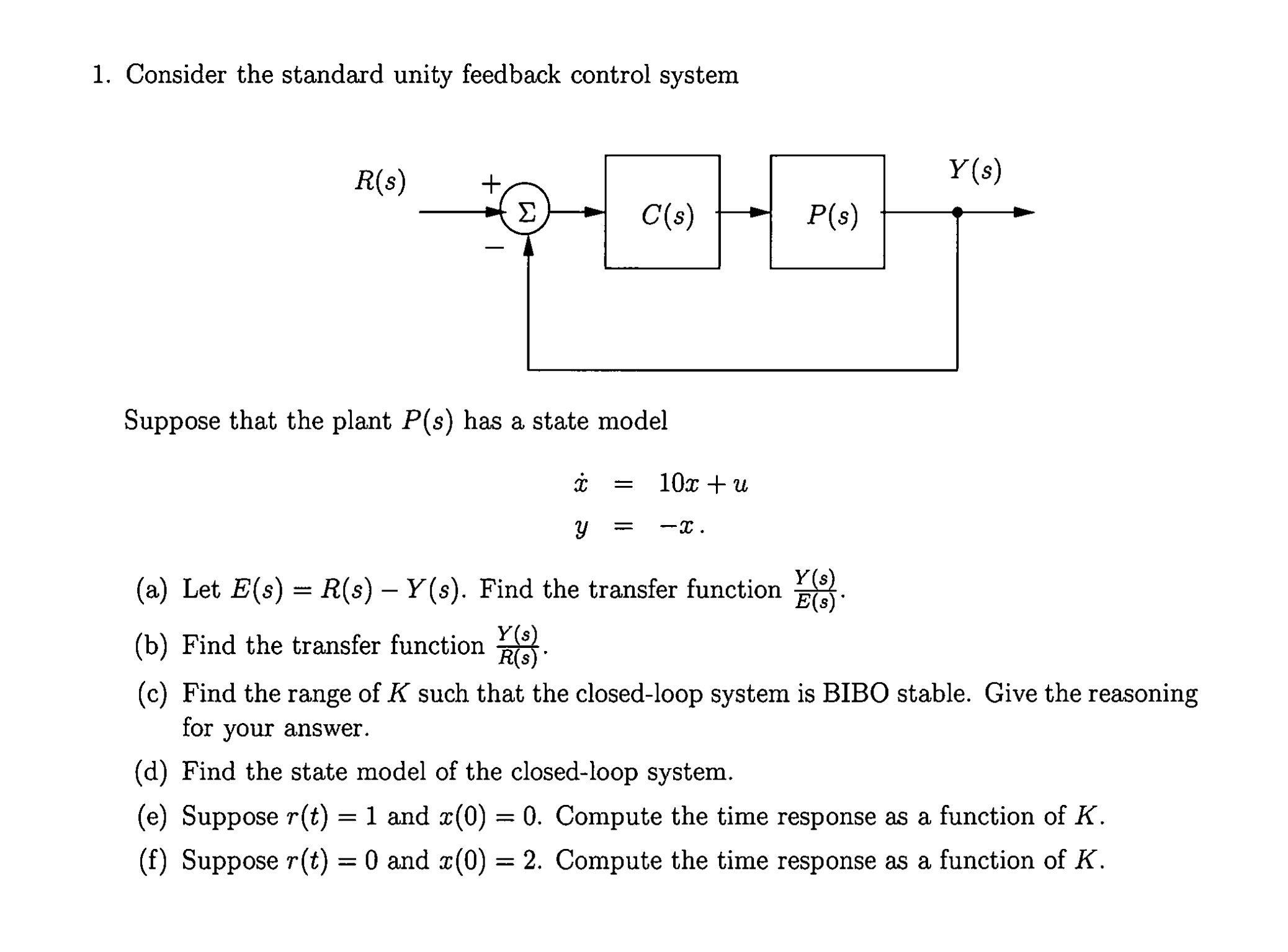 Solved 1. Consider the standard unity feedback control | Chegg.com