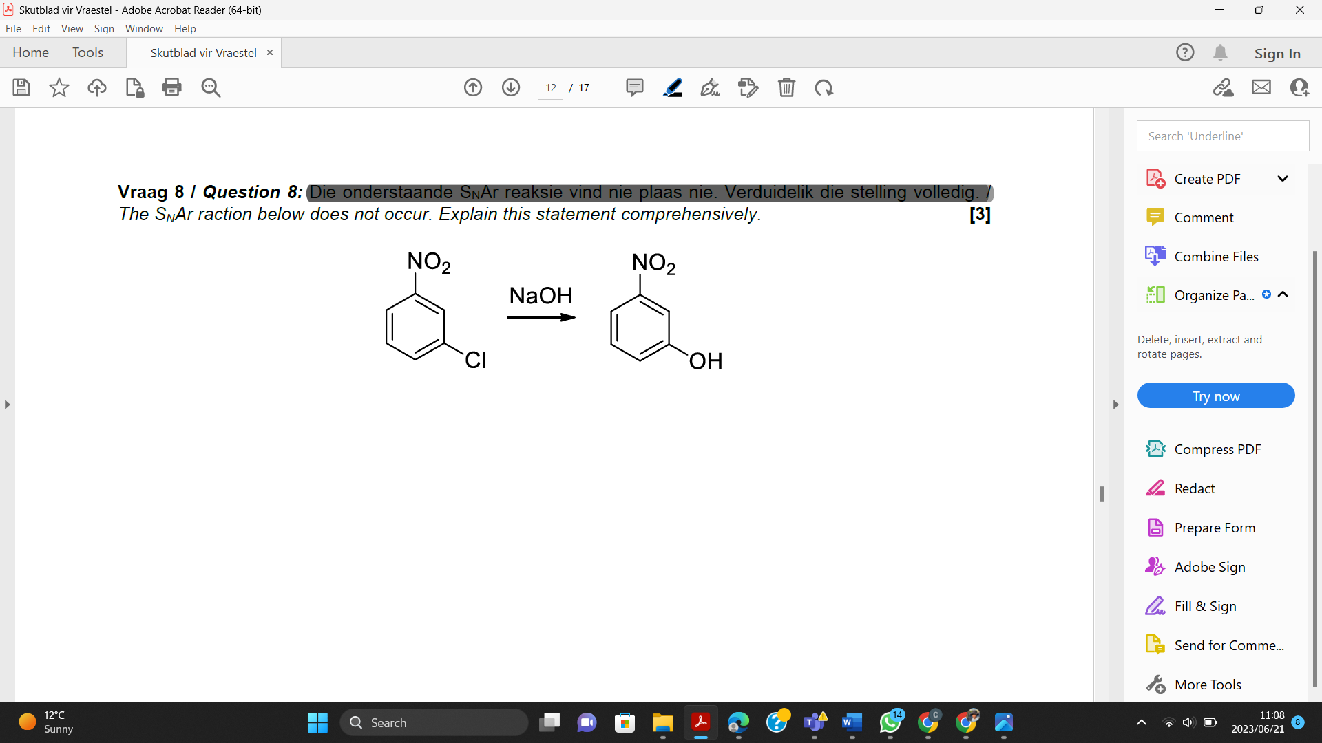 Solved Vraag 8 / Question 8: Die onderstaande SNAr reaksie | Chegg.com