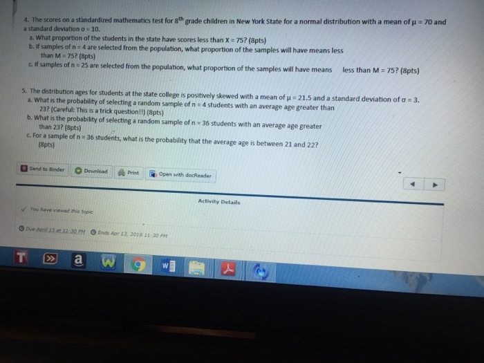 Solved 4 The scores on a standardized mathematics test for | Chegg.com