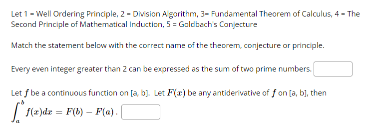 Solved Let 1 = Well Ordering Principle, 2= Division | Chegg.com