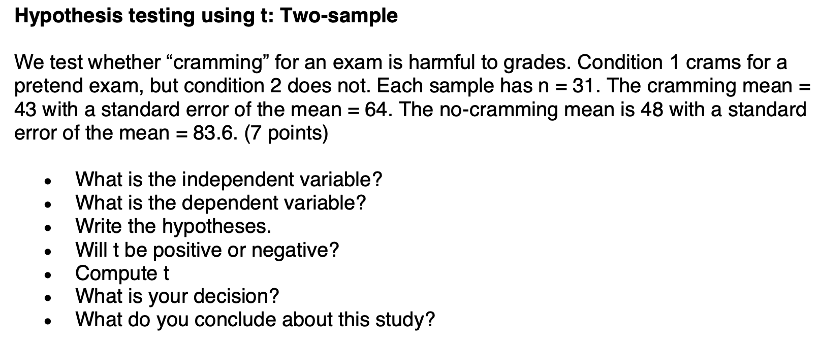 Solved Hypothesis testing using t: Two-sample We test | Chegg.com
