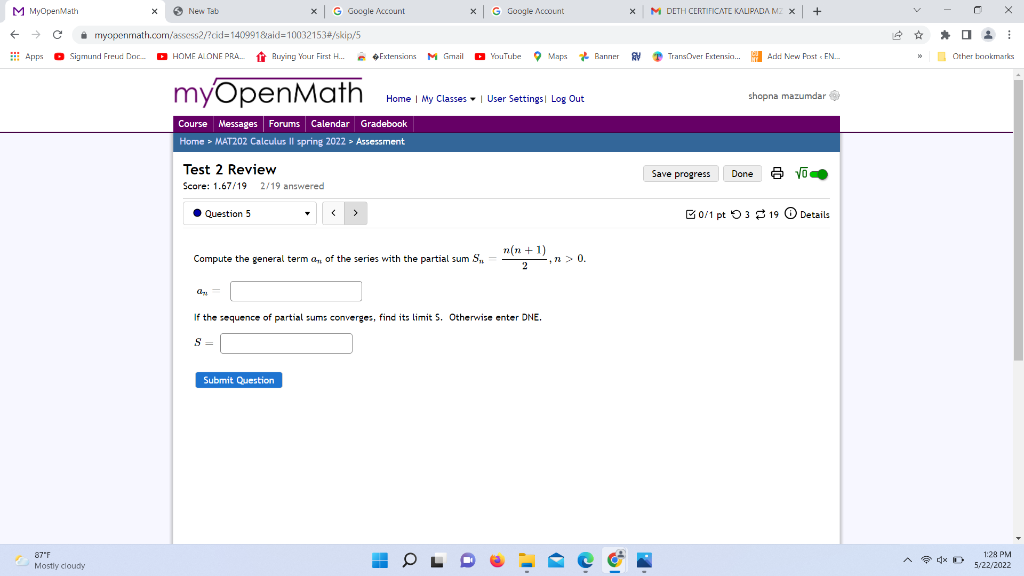 Solved M MyOpenMath ← → C Apps Sigmund Freud Doc. 87"F | Chegg.com