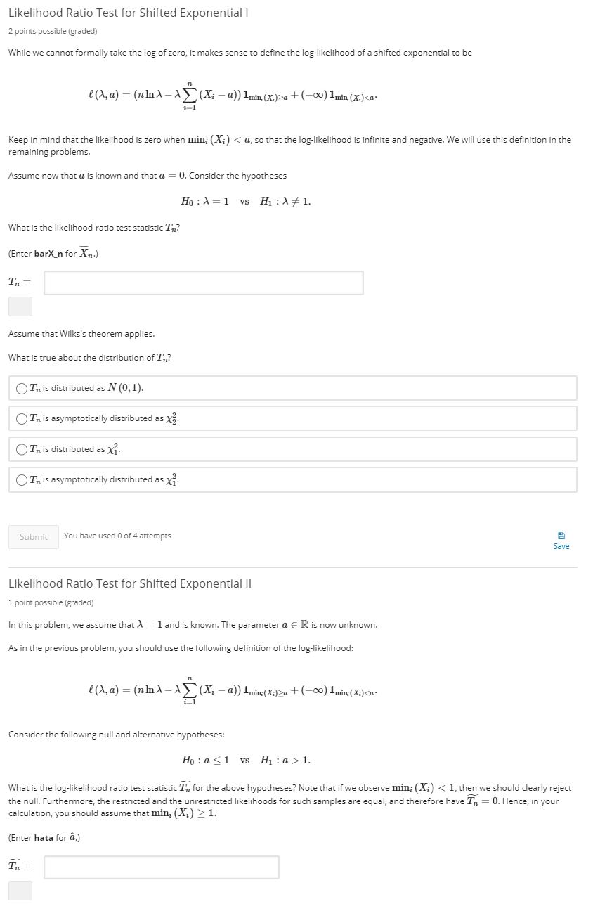 Solved Likelihood Ratio Test for Shifted Exponential 2 | Chegg.com