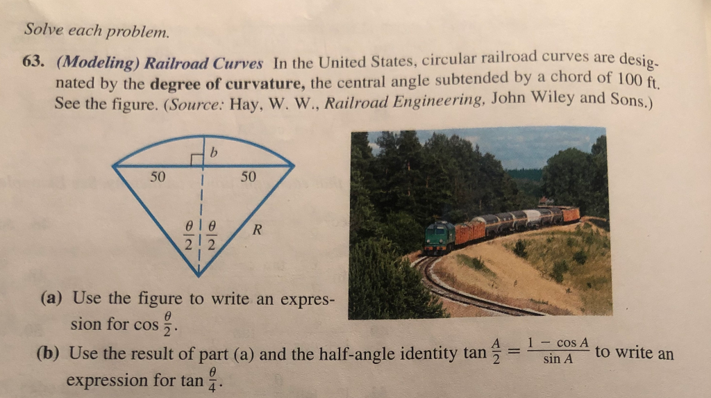 Solved Solve each problem. 63. (Modeling) Railroad Curves In | Chegg.com