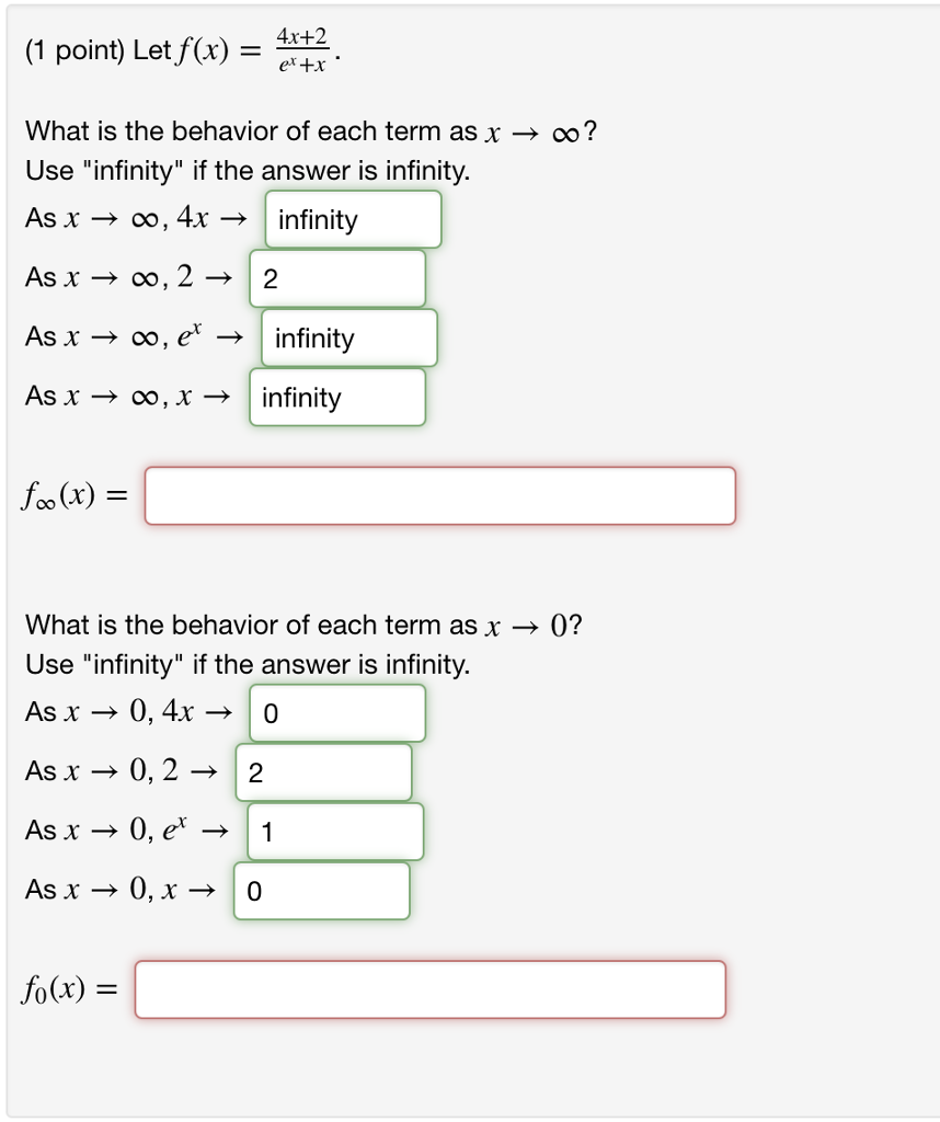 Solved (1 point) Letf(x) = 4x+2 What is the behavior of each | Chegg.com