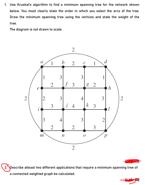Solved 1. Use Kruskal's algorithm to find a minimum spanning | Chegg.com
