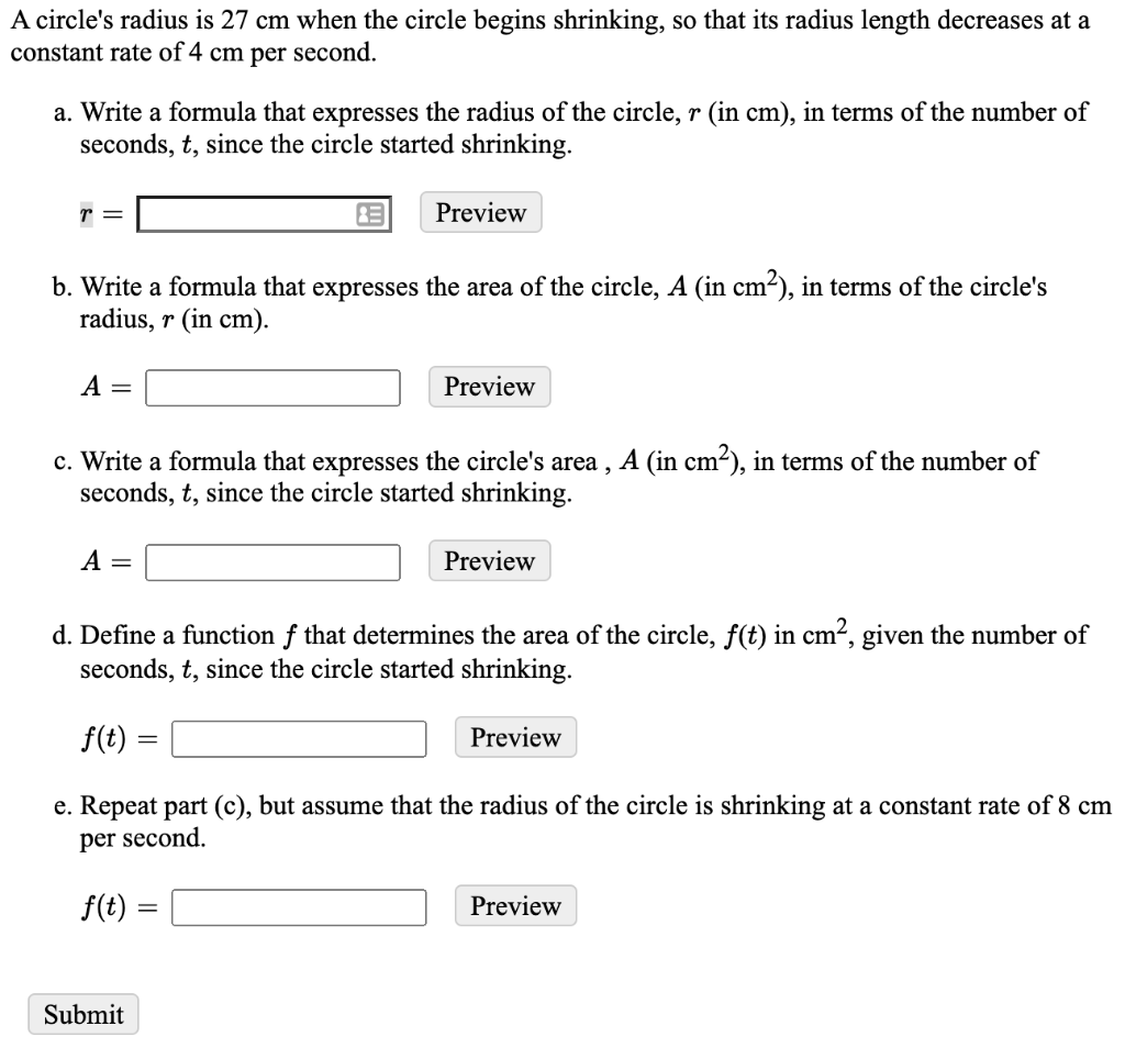 Solved b. Write a formula that expresses the area of the | Chegg.com