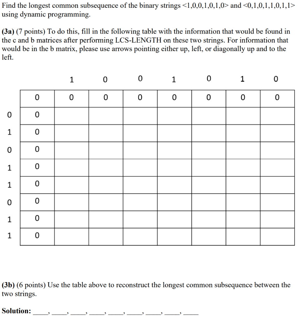 Solved Find The Longest Common Subsequence Of The Binary Chegg