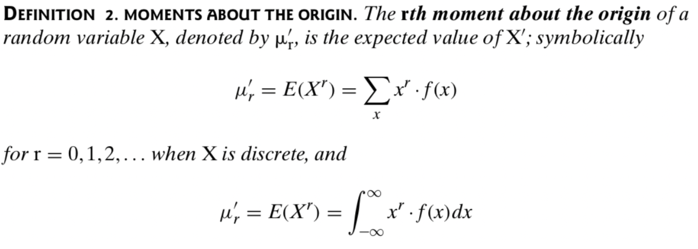Solved DEFINITION 2. MOMENTS ABOUT THE ORIGIN. The r th | Chegg.com