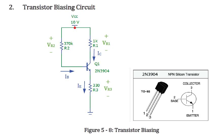 Solved 2.Transistor Biasing Circuit 10 V 370k R2 R1 VR1 Ic | Chegg.com