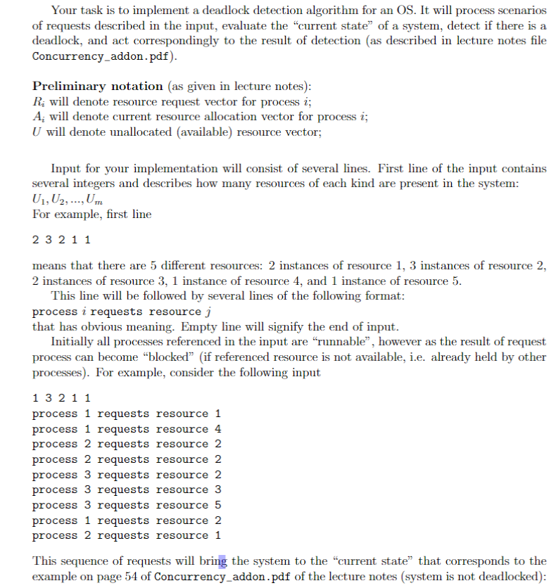 Solved Your Task Is To Implement A Deadlock Detection 2301