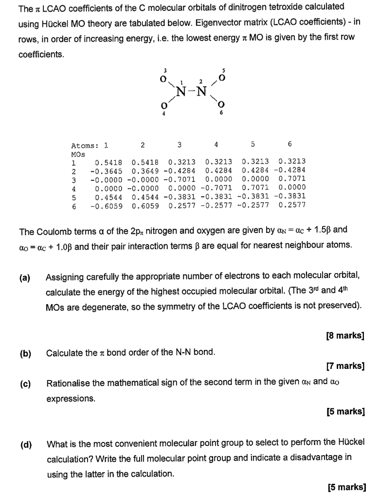 The π LCAO coefficients of the C molecular orbitals | Chegg.com