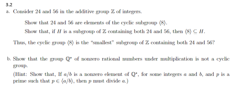 Solved 3.2 a. Consider 24 and 56 in the additive group Z of | Chegg.com