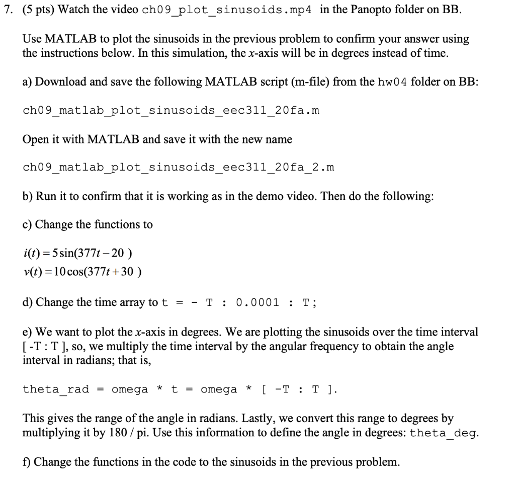 7. (5 pts) Watch the video ch09_plot_sinusoids.mp4 in | Chegg.com