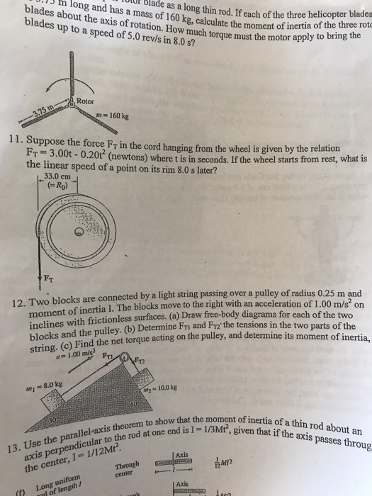 Solved OO Blade as a long thin rod. If each of the threehthe | Chegg.com