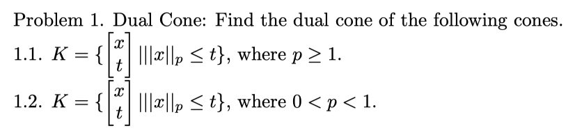 Solved Problem 1. Dual Cone: Find the dual cone of the | Chegg.com