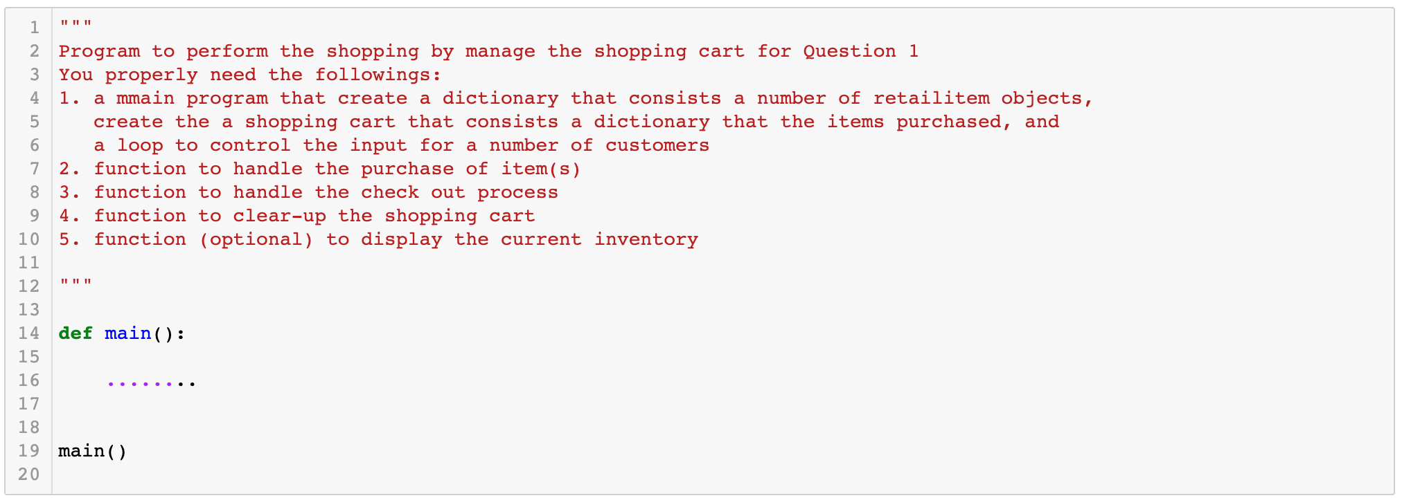 Solved 1. a Write a class named RetailItem that holds data | Chegg.com