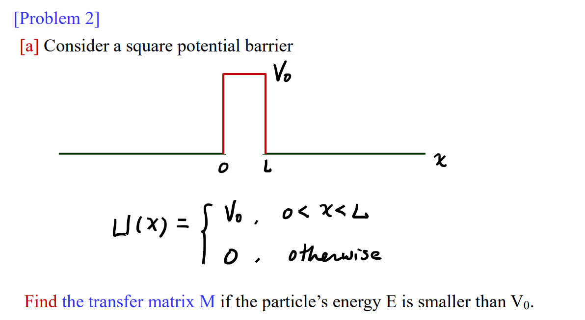 Solved [a] Consider a square potential barrier L(x)={V0,0,0 | Chegg.com