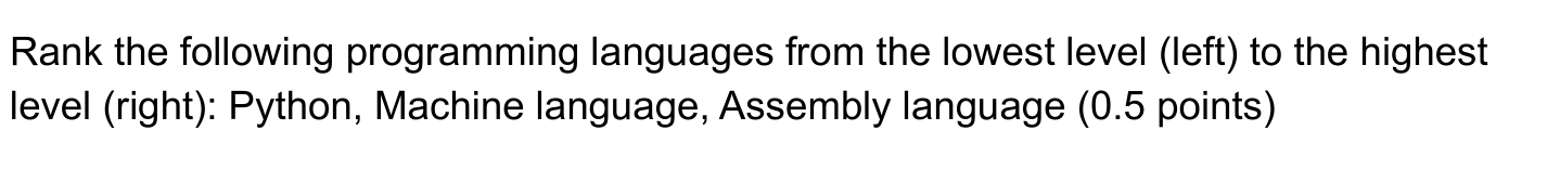 Solved Rank the following programming languages from the | Chegg.com