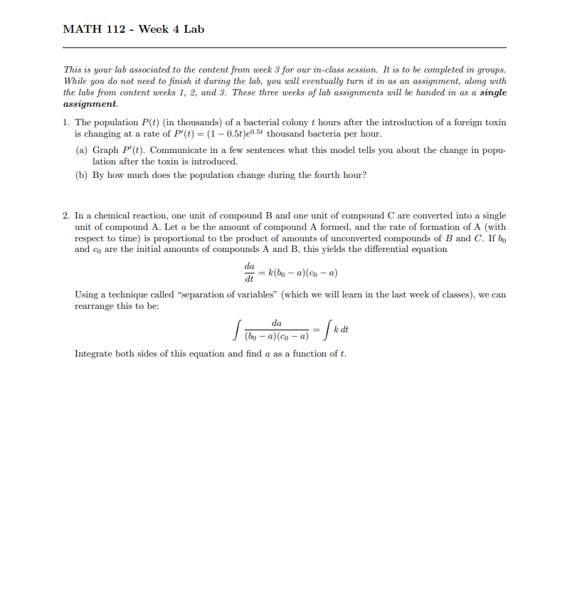 Solved MATH 112 - Week 4 Lab This is your lab associated to | Chegg.com