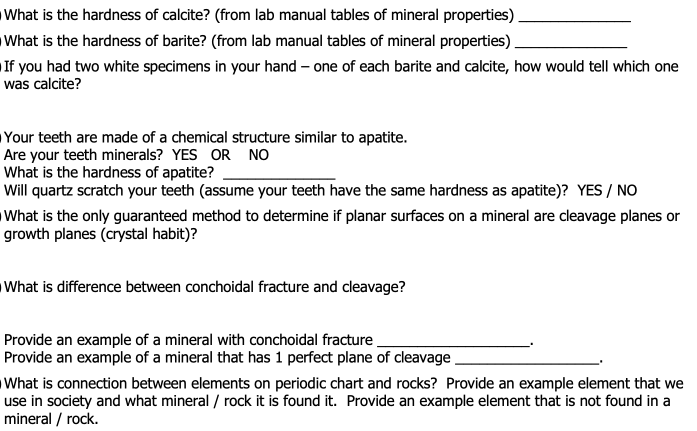 Solved What is the hardness of calcite? (from lab manual | Chegg.com