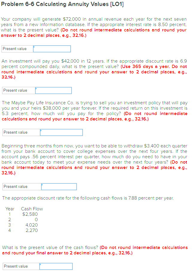 Solved Problem 6-6 Calculating Annuity Values (LO1] Your | Chegg.com