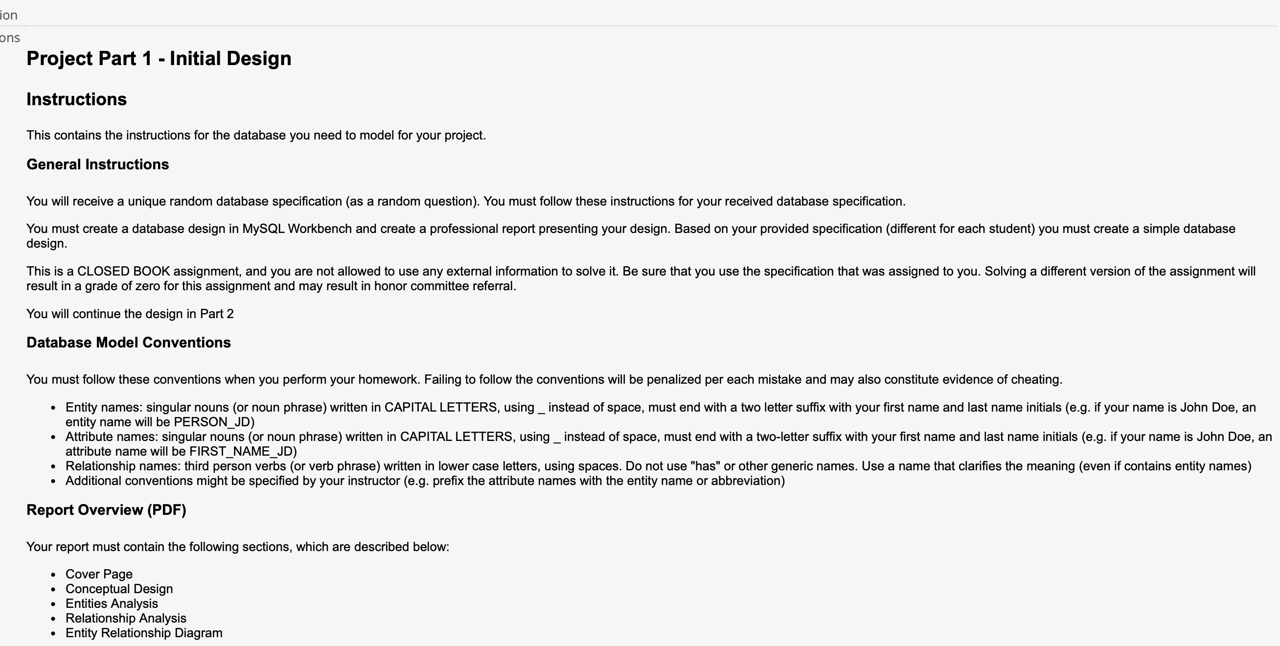 Solved Project Part 1 - Initial Design Instructions This | Chegg.com