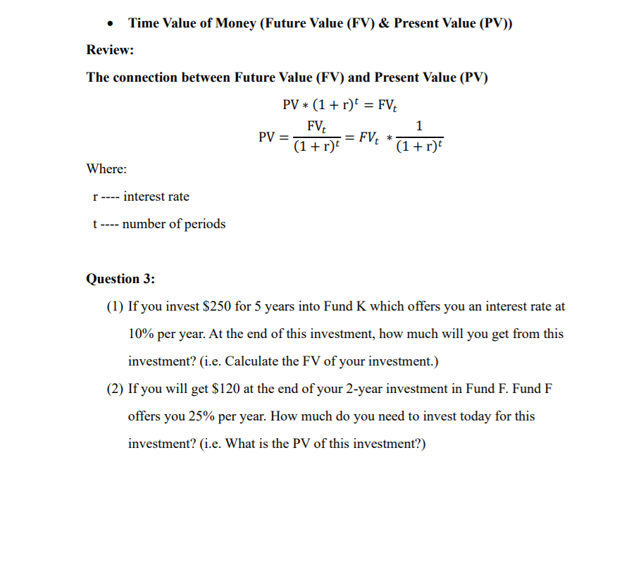 Solved Time Value of Money (Future Value (FV) & Present | Chegg.com