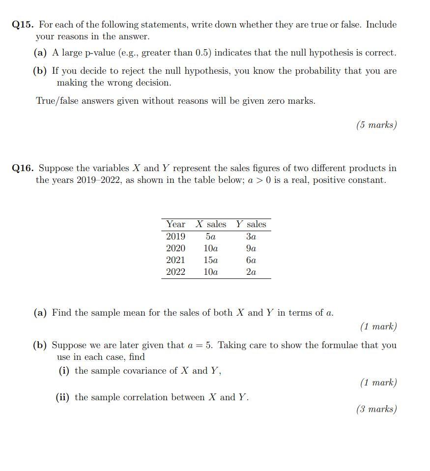 Solved Q15. For each of the following statements, write down | Chegg.com