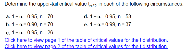 Determine the upper-tail critical value tα/2 in each | Chegg.com