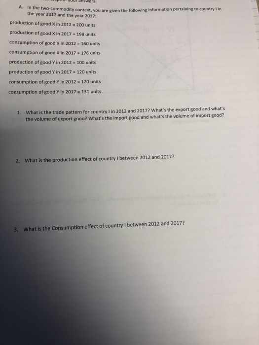 Solved A. In the two-commodity context, you are given the | Chegg.com