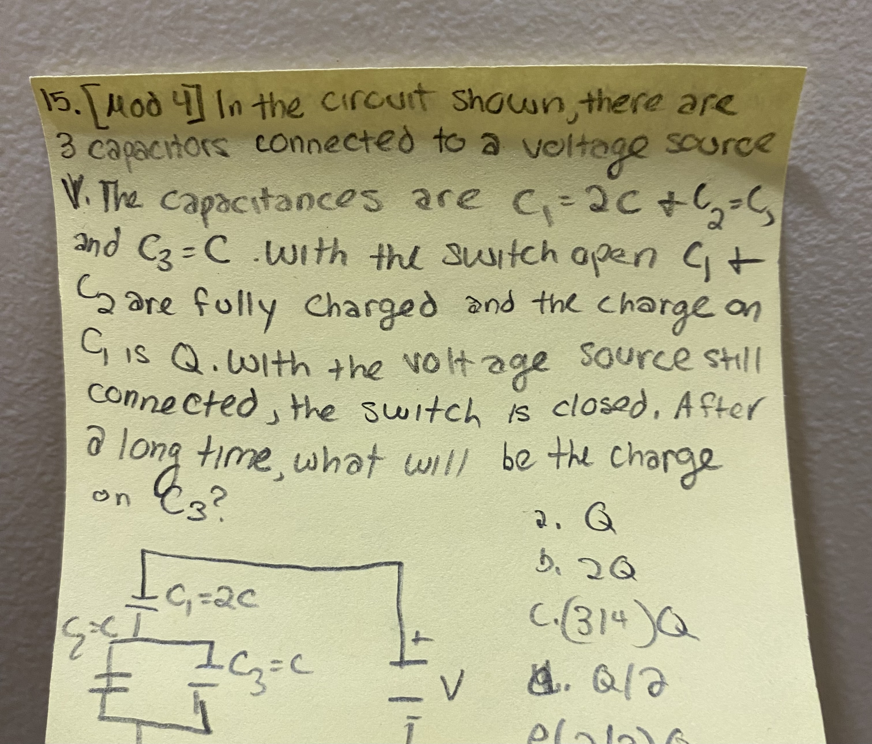 Solved [Mod 4] ﻿In the cirout Shown, there are3 ﻿capacitors | Chegg.com