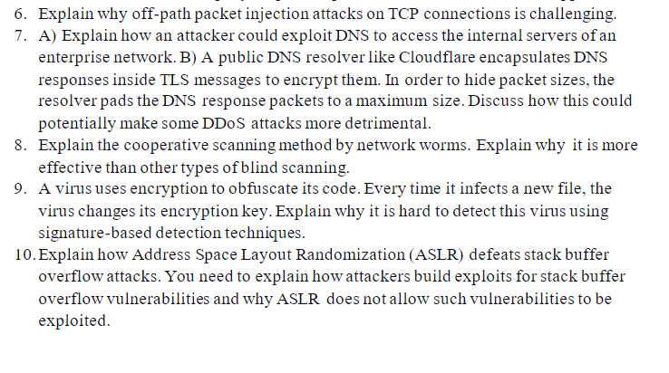 6. Explain why off-path packet injection attacks on | Chegg.com