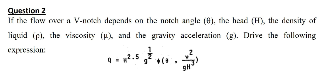 Solved Question 2 If the flow over a V-notch depends on the | Chegg.com