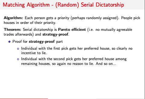 Matching Algorithm - (Random) Serial Dictatorship | Chegg.com