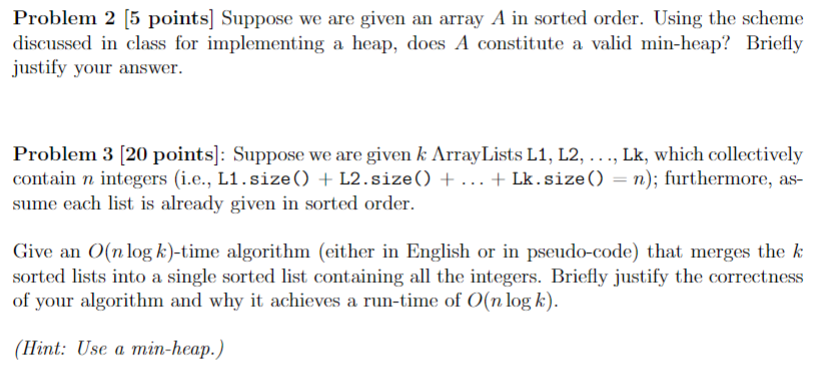 Solved Problem 2 [5 points] Suppose we are given an array A | Chegg.com