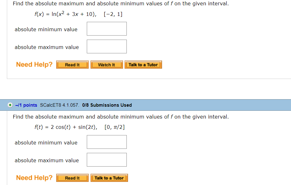 Solved Find the absolute maximum and absolute minimum values | Chegg.com