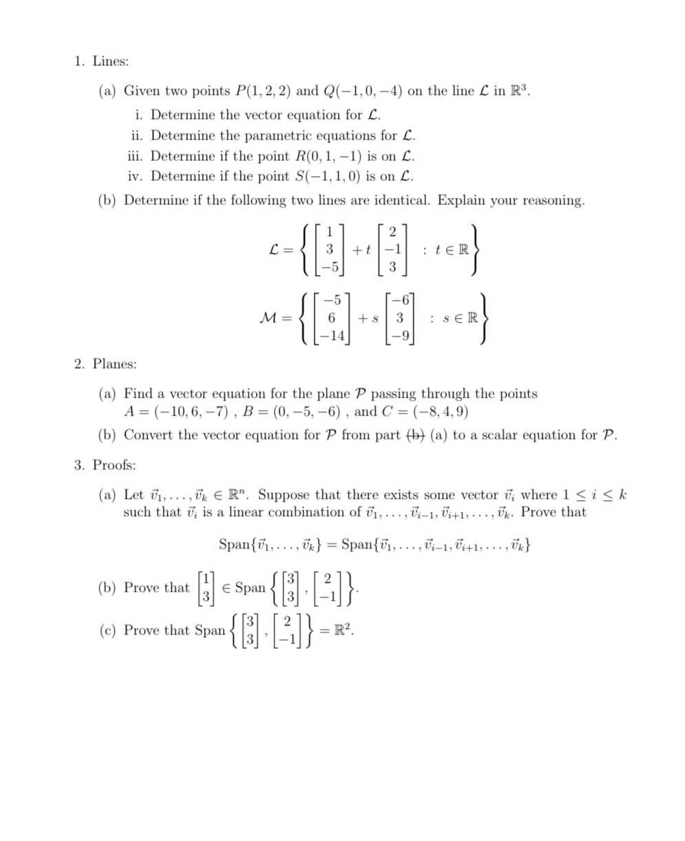 Solved 1. Lines: (a) Given two points P(1,2,2) and | Chegg.com
