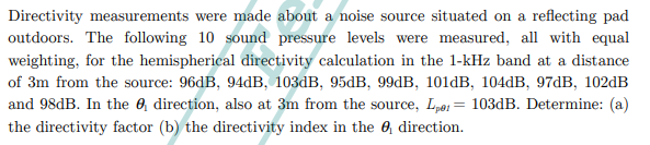 Directivity measurements were made about a noise | Chegg.com