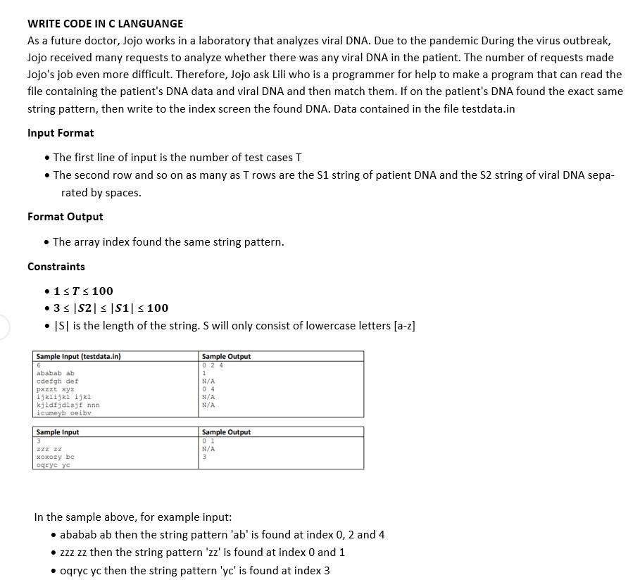 Solved WRITE CODE IN C LANGUANGE As a future doctor, Jojo | Chegg.com