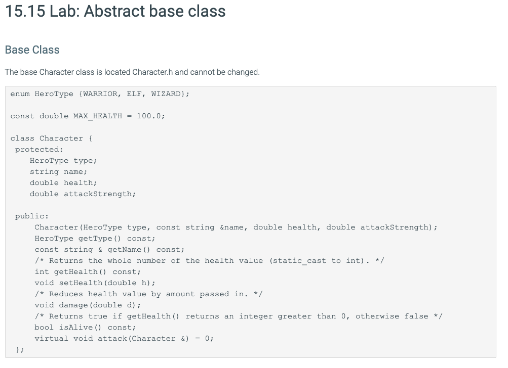 15.15 Lab: Abstract base class Base Class The base | Chegg.com